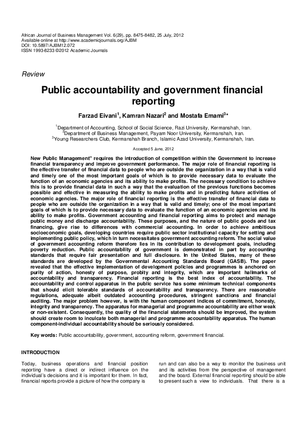(PDF) Public accountability and government financial reporting