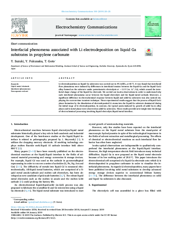 (PDF) Interfacial phenomena associated with Li electrodeposition on ...