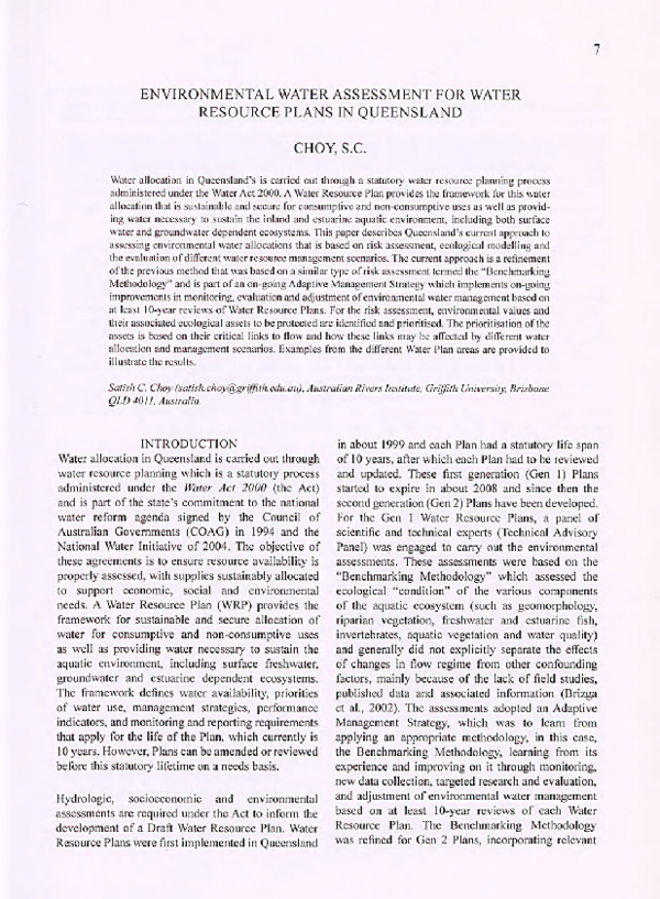 (PDF) Environmental water assessment for water resource plans in Queensland