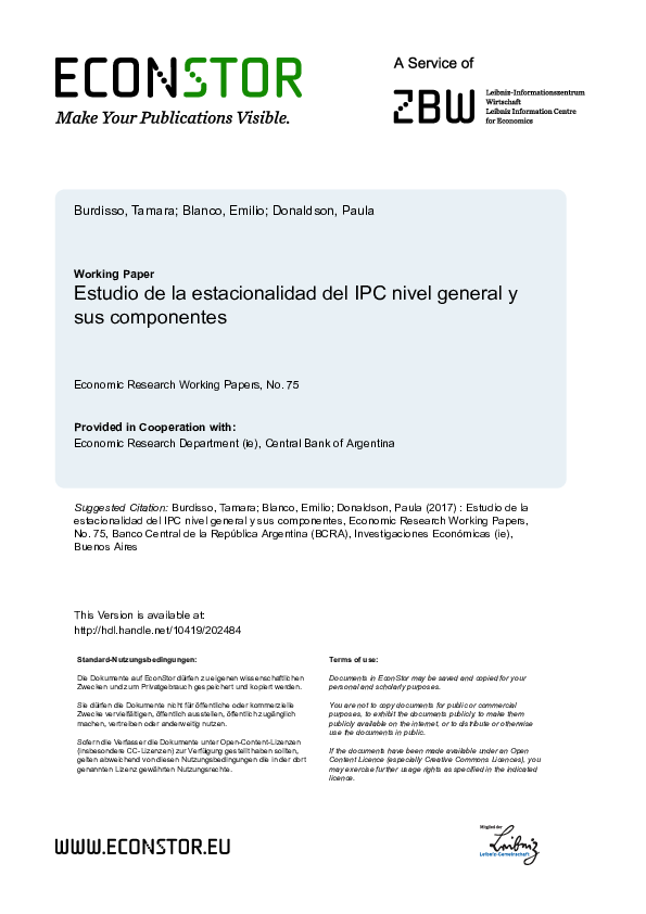 (PDF) Estudio de la estacionalidad del IPC nivel general y sus componentes