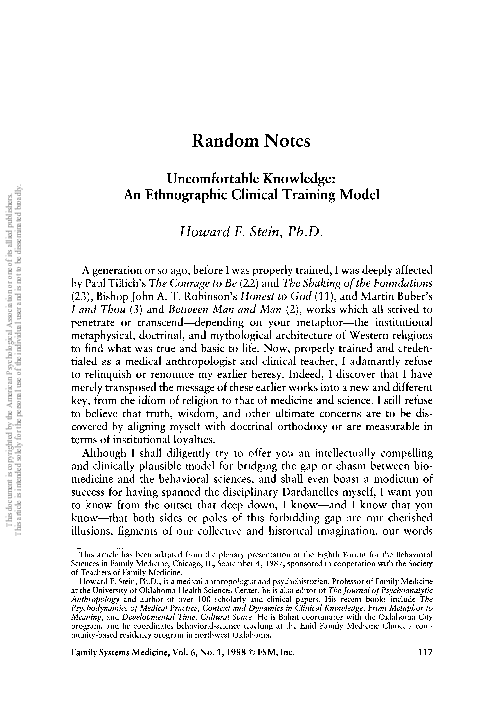 (PDF) Uncomfortable knowledge: An ethnographic clinical training model