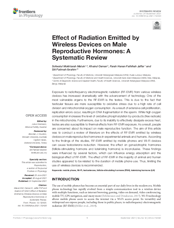 (PDF) Effect of Radiation Emitted by Wireless Devices on Male Reproductive Hormones: A ...