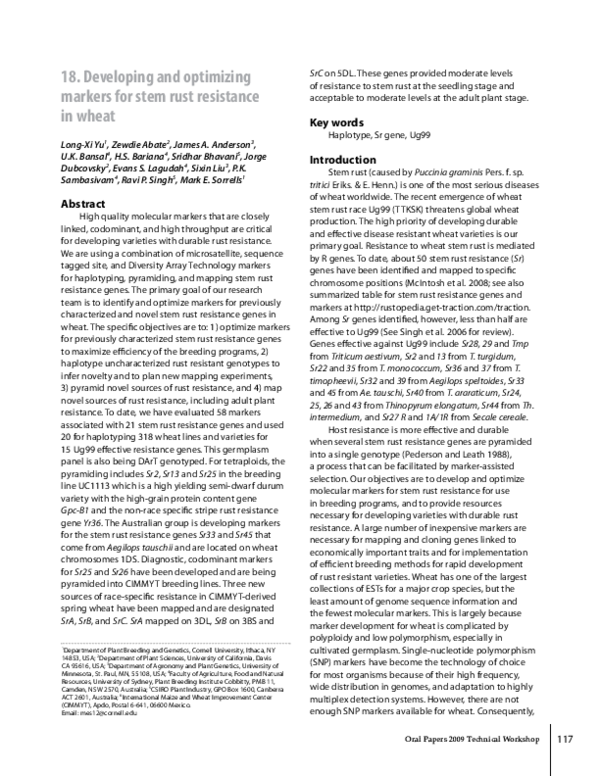 (PDF) Developing and optimizing markers for stem rust resistance in wheat | Urmil Bansal ...