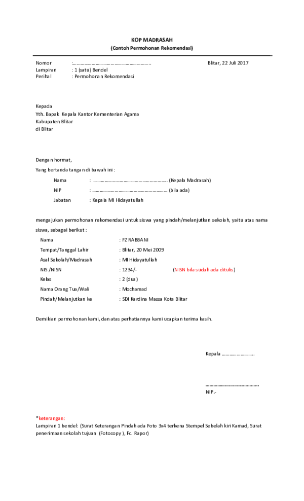 (DOC) Contoh permohonan rekom dan surat keterangan pindah | zaid zaid - Academia.edu
