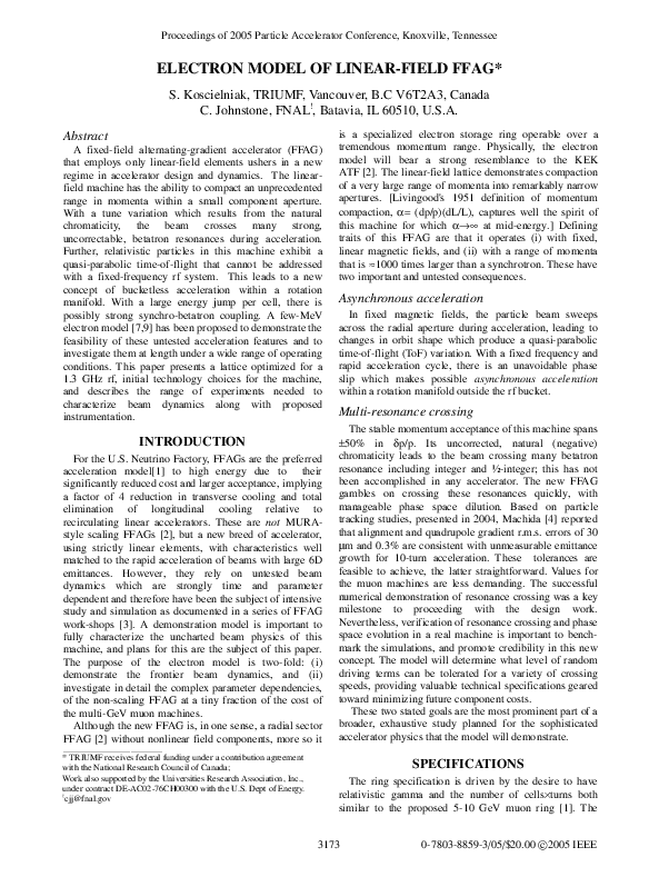 (PDF) Electron Model of Linear-Field FFAG