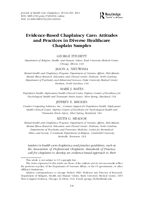 (PDF) Evidence-Based Chaplaincy Care: Attitudes and Practices in ...