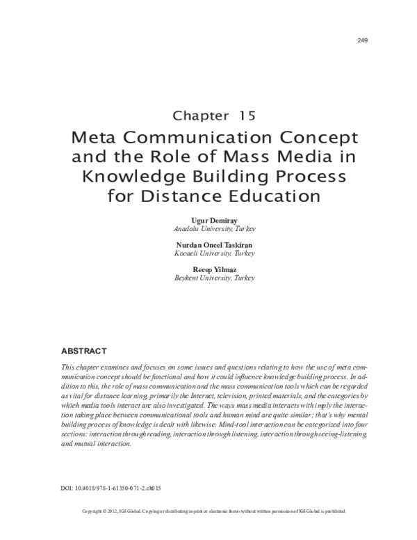 (PDF) Meta Communication and Mass Media in Distance Education