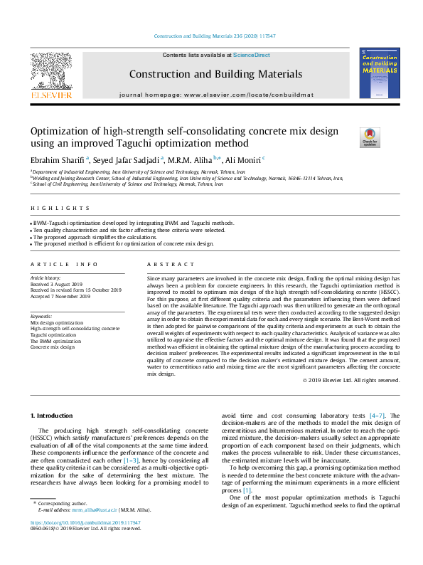 (PDF) Optimization of high-strength self-consolidating concrete mix design using an improved ...