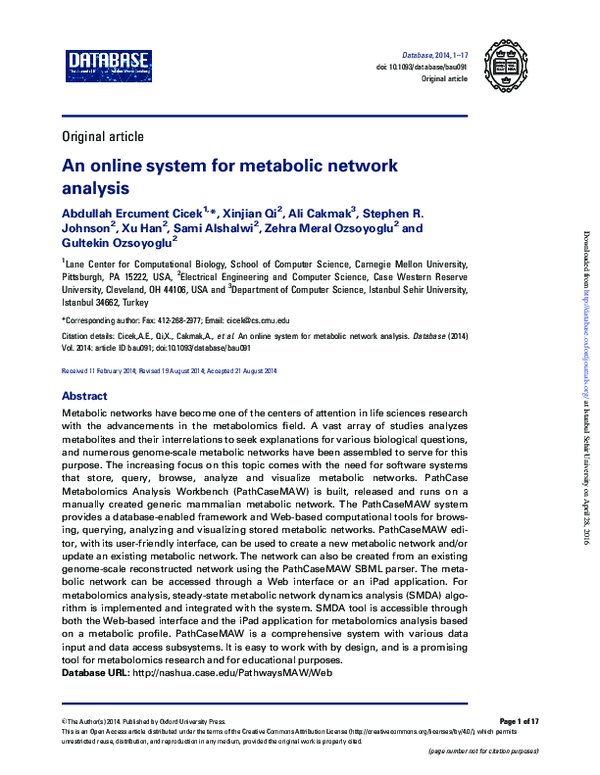 (PDF) An online system for metabolic network analysis