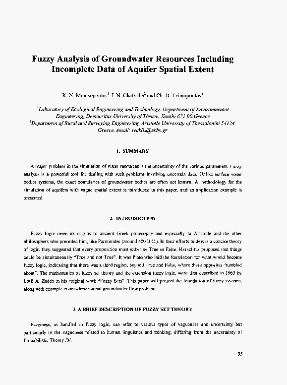 (PDF) Fuzzy Analysis of Groundwater Resources Including Incomplete Data of Aquifer Spatial Extent