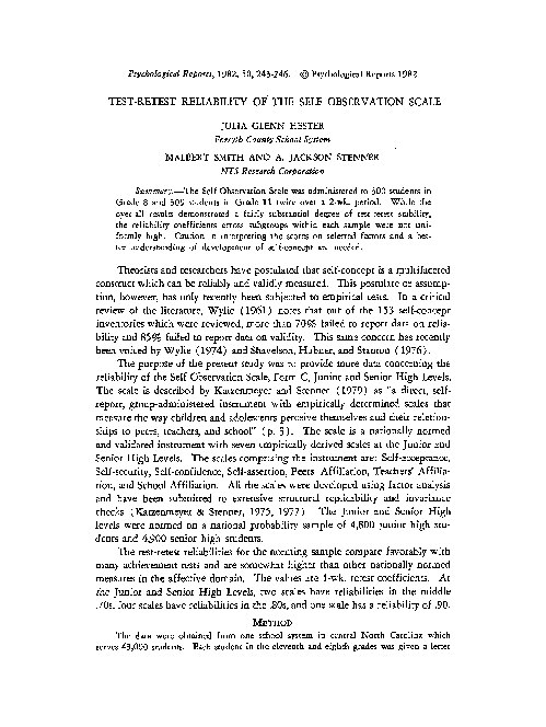 Pdf Test Retest Reliability Of The Self Observation Scale Julia Hester