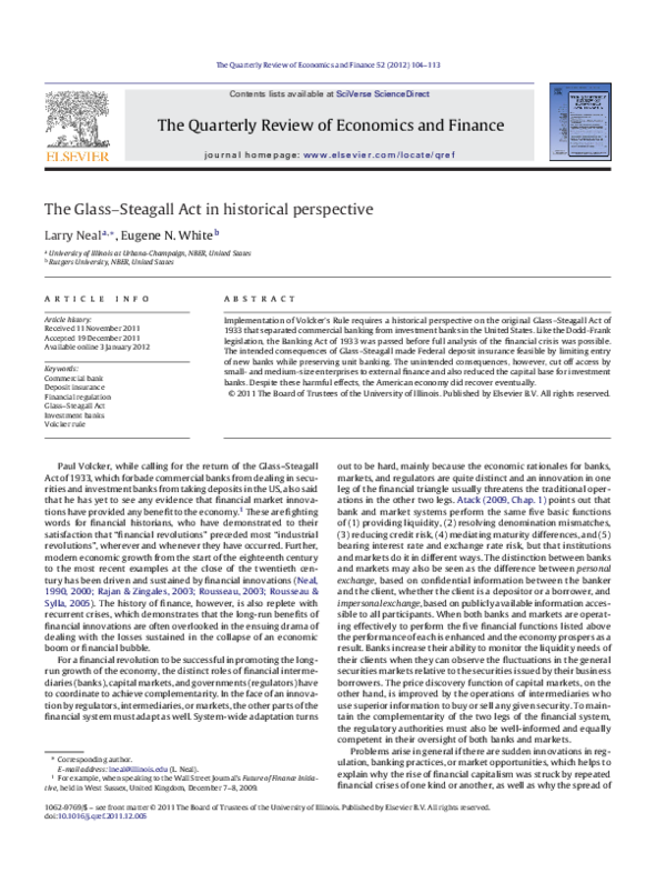 (PDF) The Glass–Steagall Act in historical perspective | Eugene White ...