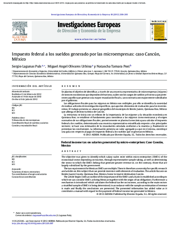 (PDF) Impuesto Federal a Los Sueldos Generado Por Las Microempresas ...