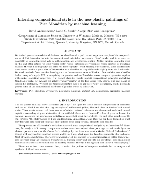 (PDF) Inferring compositional style in the neo-plastic paintings of Piet Mondrian by machine ...