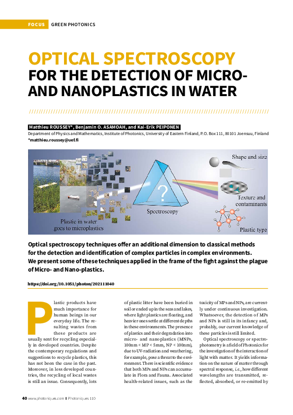 (PDF) Optical spectroscopy for the detection of micro- and nanoplastics ...