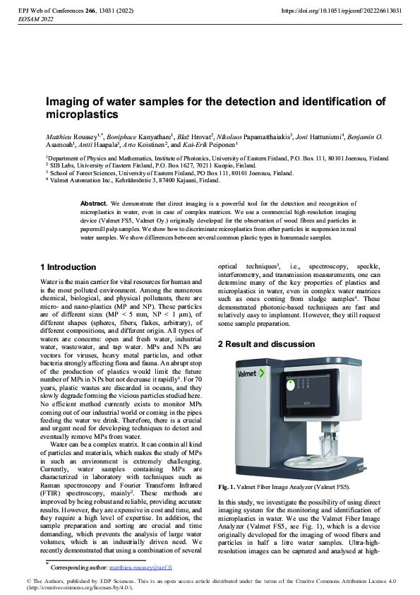(PDF) Imaging of water samples for the detection and identification of microplastics | Matthieu ...