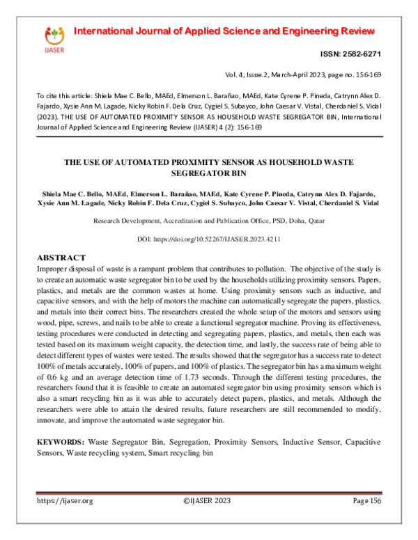 (PDF) The Use of Automated Proximity Sensor as Household Waste ...