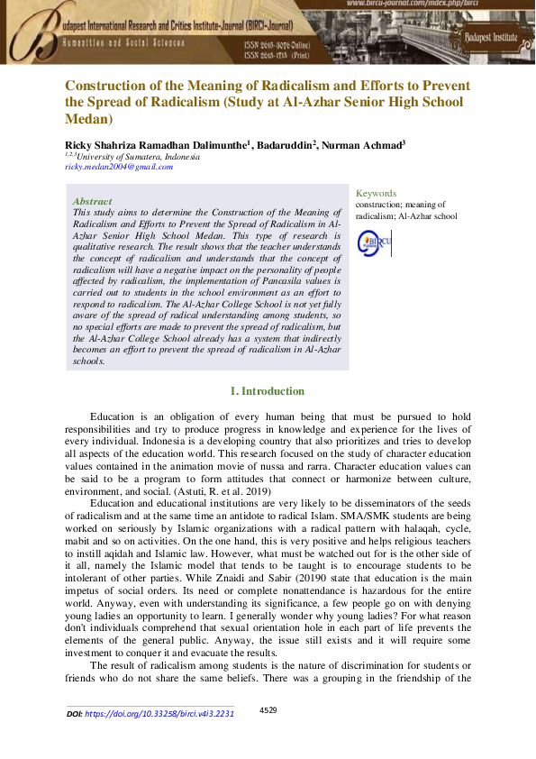 Pdf Construction Of The Meaning Of Radicalism And Efforts To Prevent