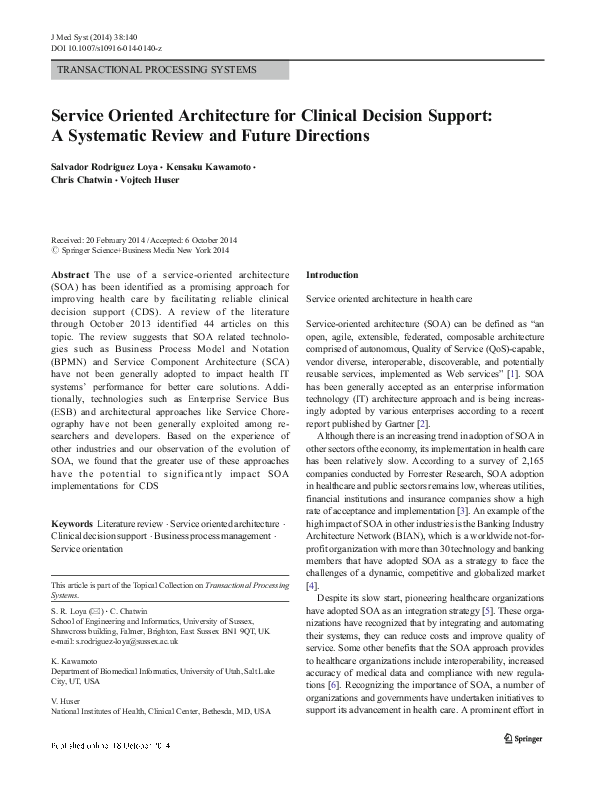 (PDF) Service Oriented Architecture for Clinical Decision Support: A Systematic Review and ...
