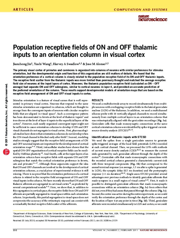 (PDF) Population receptive fields of ON and OFF thalamic inputs to an ...