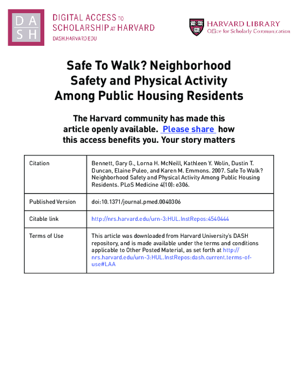 (PDF) Safe To Walk? Neighborhood Safety and Physical Activity Among ...