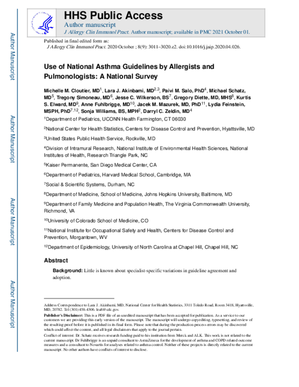 Pdf Use Of National Asthma Guidelines By Allergists And Pulmonologists A National Survey