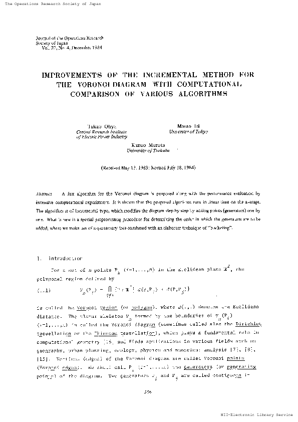 (PDF) Improvements of the Incremental Method for the Voronoi Diagram with Computational ...