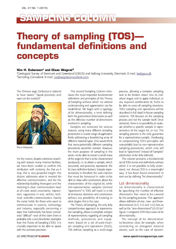 (PDF) Theory of sampling (TOS) - Fundamental definitions and concepts