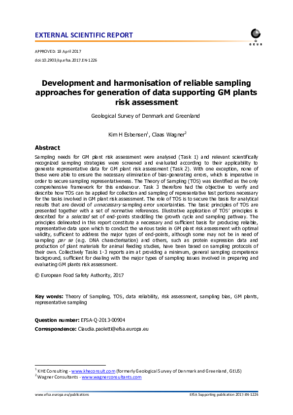 (PDF) Development and harmonisation of reliable sampling approaches for ...