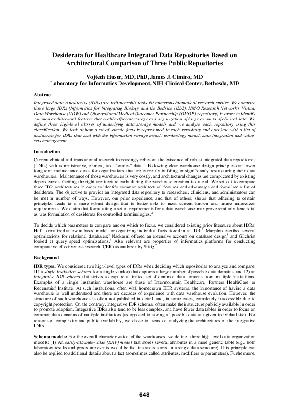 (PDF) Desiderata for healthcare integrated data repositories based on ...