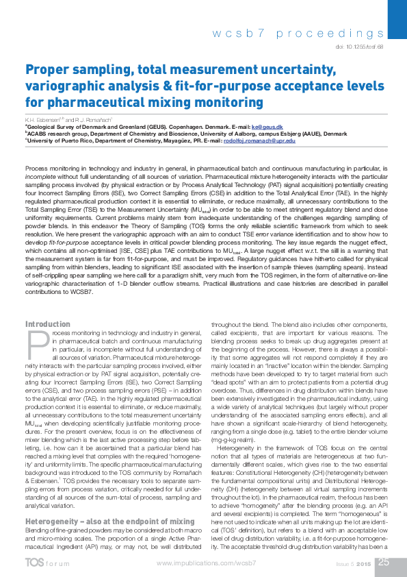 (PDF) Proper sampling, total measurement uncertainty, variographic analysis & fit-for-purpose ...