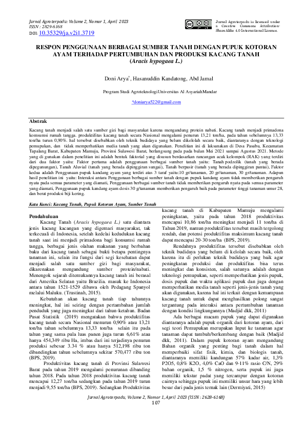(PDF) RESPON PENGGUNAAN BERBAGAI SUMBER TANAH DENGAN PUPUK KOTORAN AYAM TERHADAP PERTUMBUHAN DAN ...