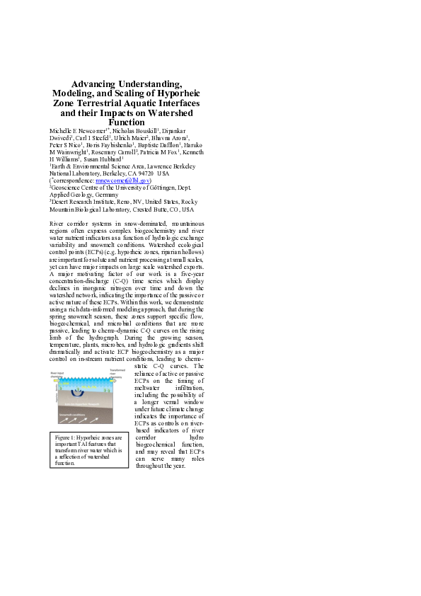 Advancing Understanding, Modeling, and Scaling of Hyporheic Zone Terrestrial Aquatic Interfaces ...