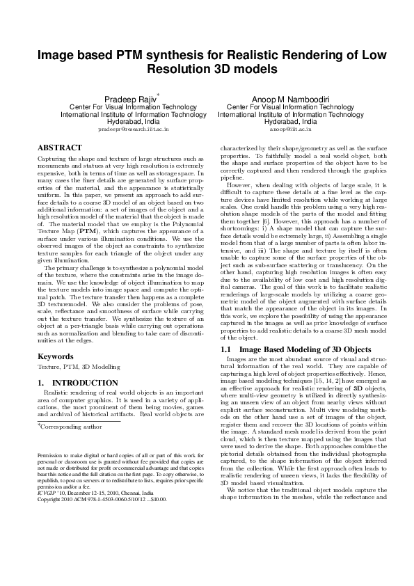 (PDF) Image based PTM synthesis for realistic rendering of low resolution 3D models