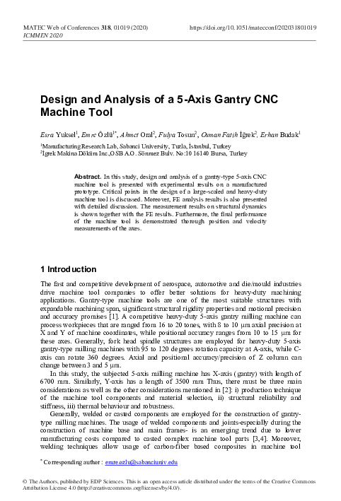 (PDF) Design and Analysis of a 5-Axis Gantry CNC Machine Tool