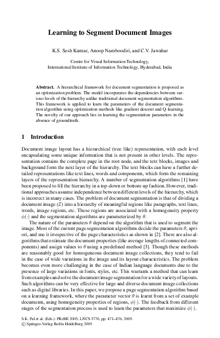 (PDF) Learning to Segment Document Images