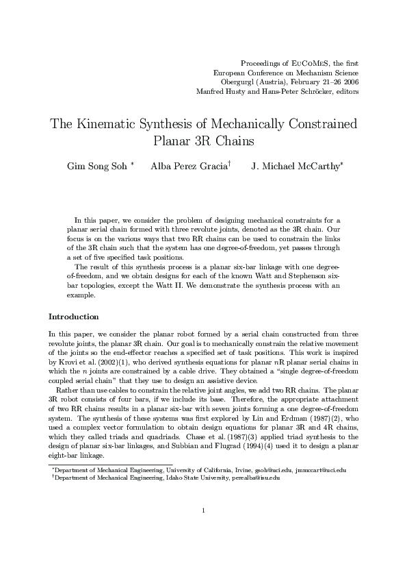 (PDF) The Kinematic synthesis of mechanically constrained planar 3R chains