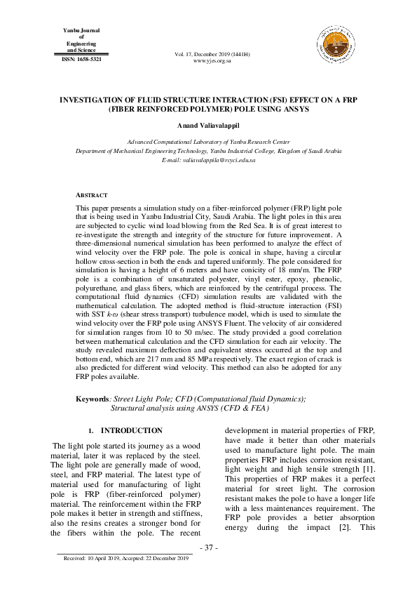 (PDF) Investigation of Fluid Structure Interaction (Fsi) Effect on a FRP (Fiber Reinforced ...