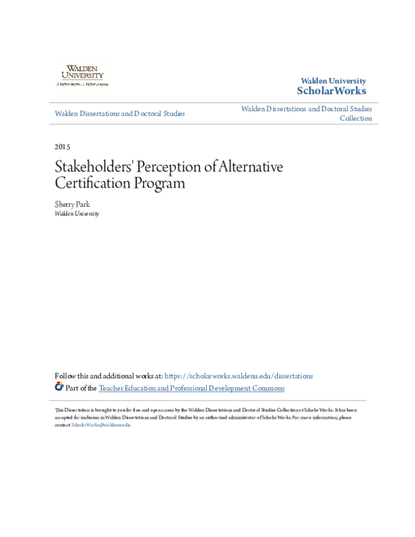 (PDF) Stakeholders' Perceptions of an Alternative Certification Program | Sherry Park - Academia.edu