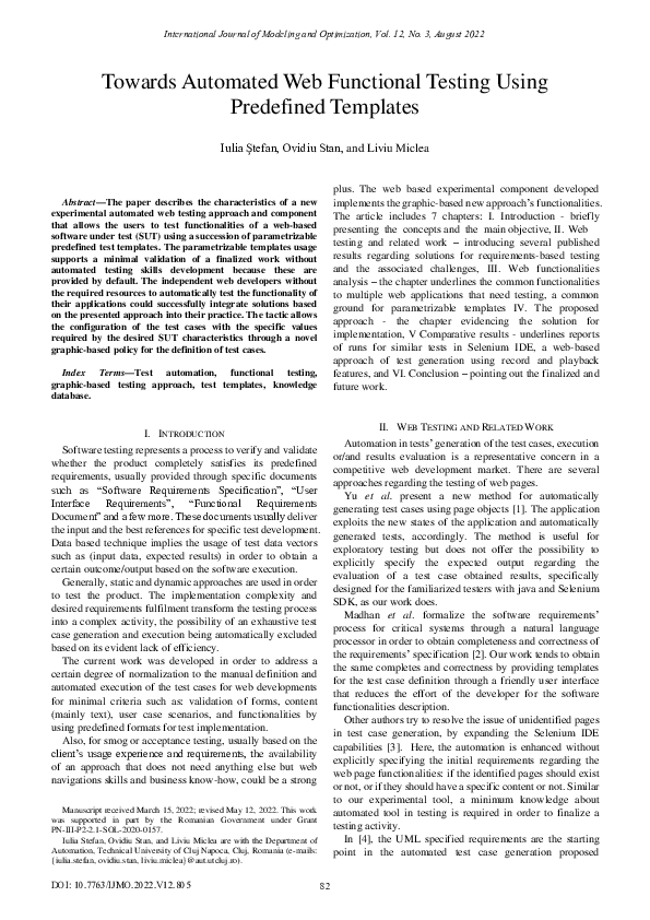 Pdf Towards Automated Web Functional Testing Using Predefined Templates