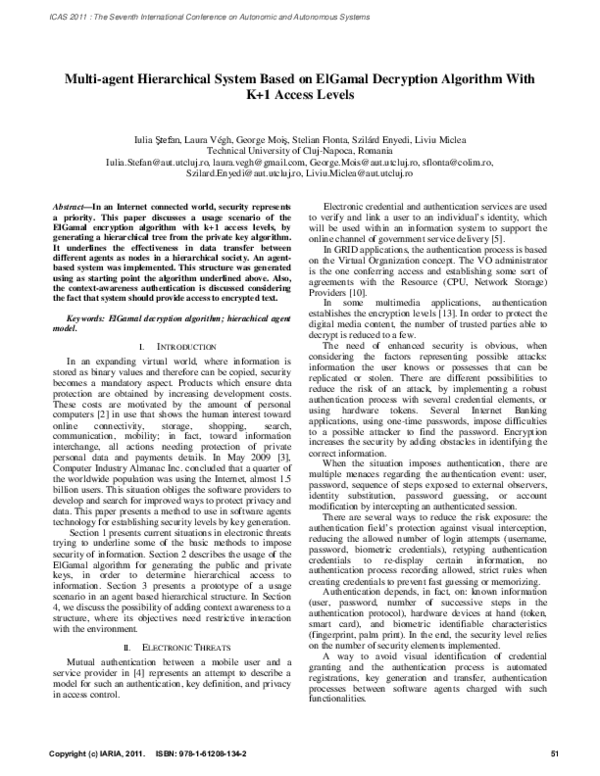 (PDF) Multi-agent Hierarchical System Based on ElGamal Decryption Algorithm With K+1 Access Levels