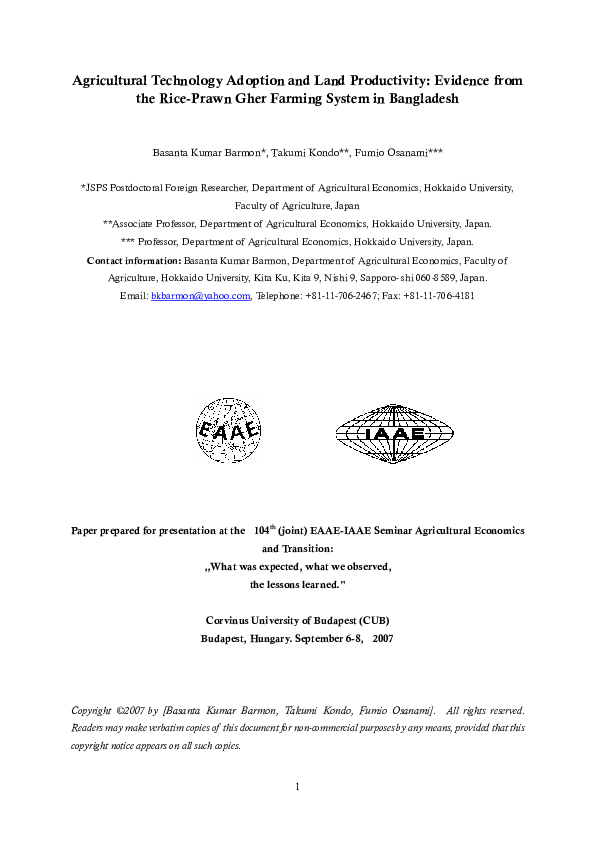 (PDF) Agricultural Technology Adoption and Land Productivity: Evidence ...