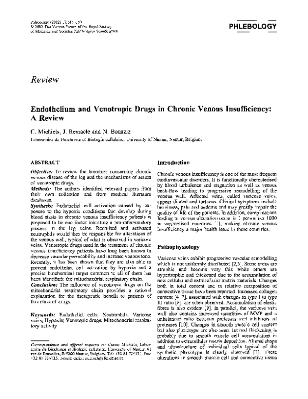(PDF) Endothelium and Venotropic Drugs in Chronic Venous Insufficiency ...