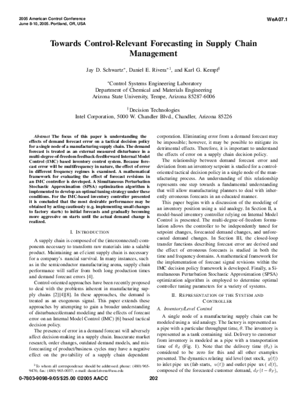 (PDF) Towards control-relevant forecasting in supply chain management
