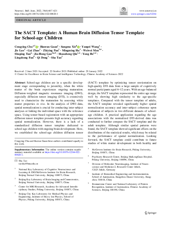(PDF) The SACT Template: A Human Brain Diffusion Tensor Template for ...