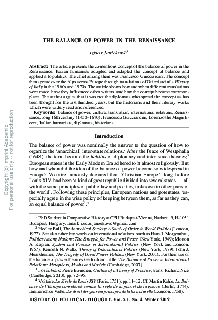 (PDF) The Balance of Power in the Renaissance