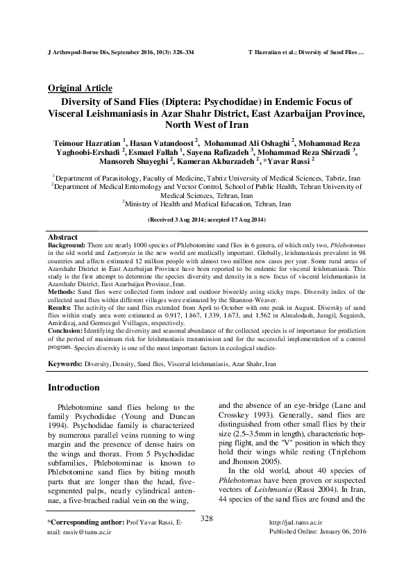(PDF) Diversity of Sand Flies (Diptera: Psychodidae) in Endemic Focus ...