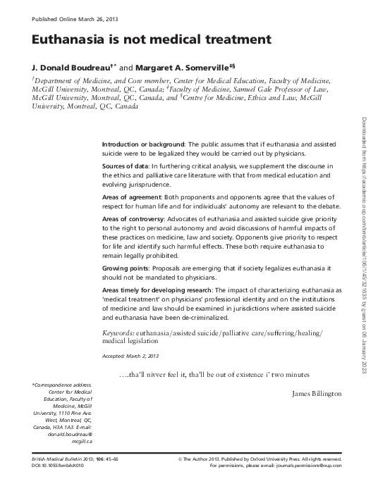 (PDF) Euthanasia is not medical treatment
