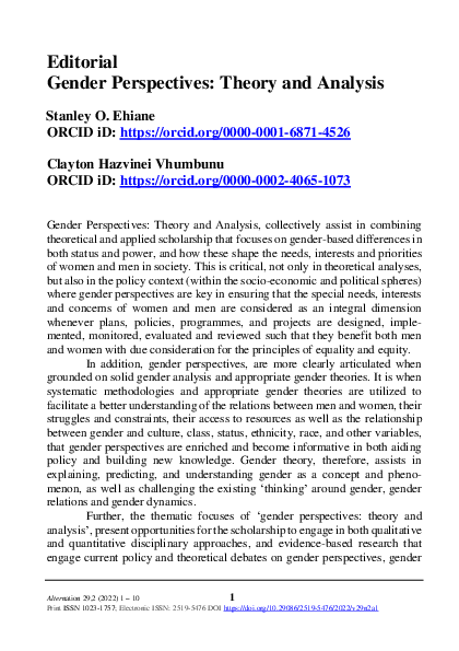 (PDF) Editorial Gender Perspectives Theory and Analysis