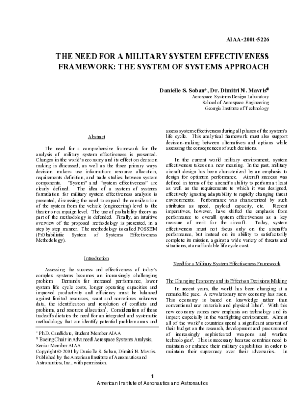 (PDF) The need for a military system effectiveness framework - The ...